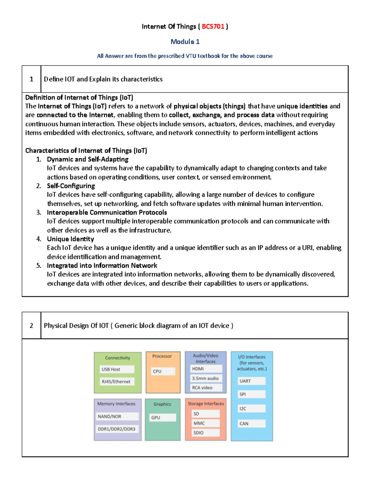 Module 1 IOT (BCS701) - Comprehensive IoT Notes and Concepts - Studocu