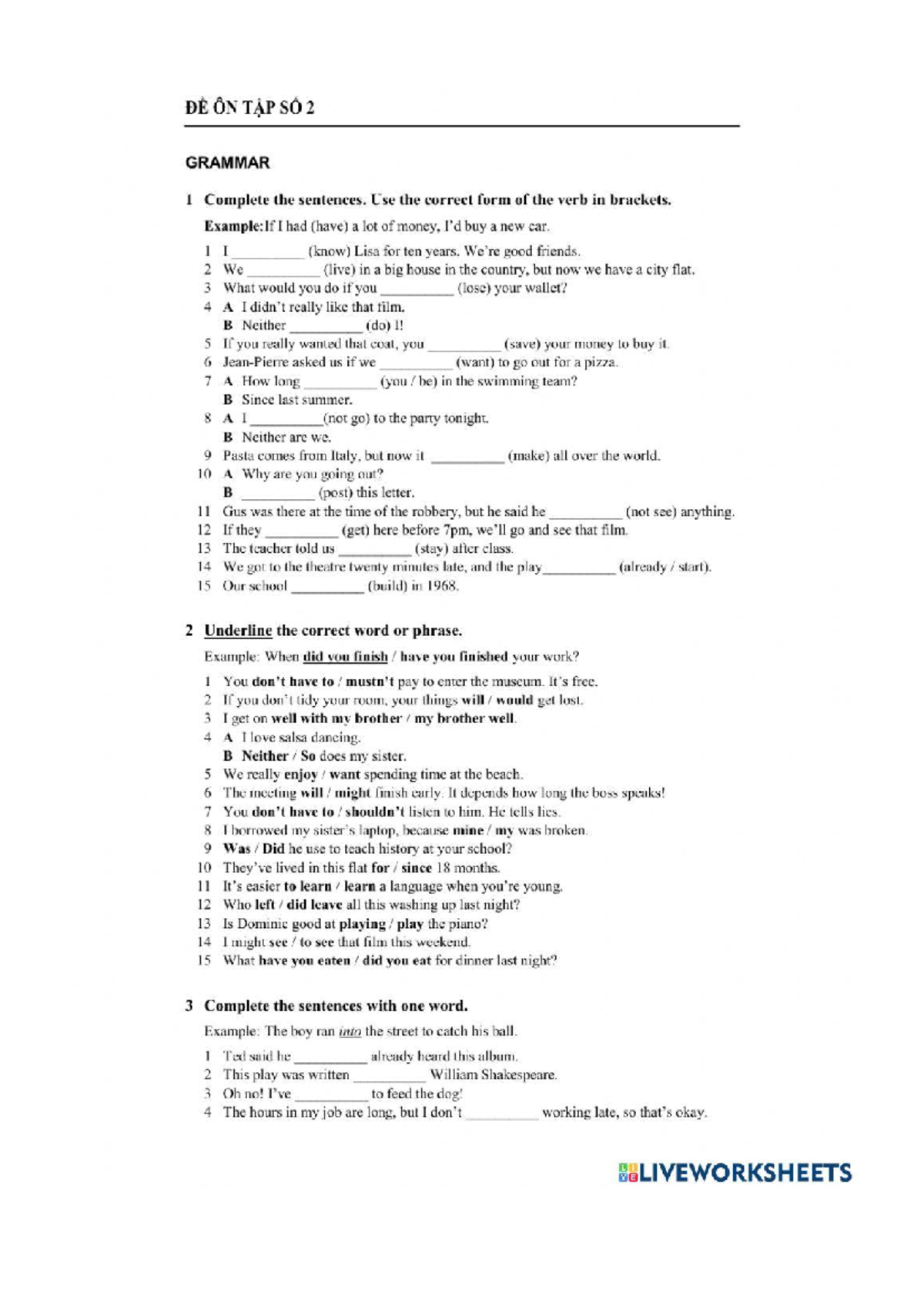 DÈ ÔN TÂP SÓ 2 GRAMMAR 1 & READING: Progress Test Files 7-12 - Studocu