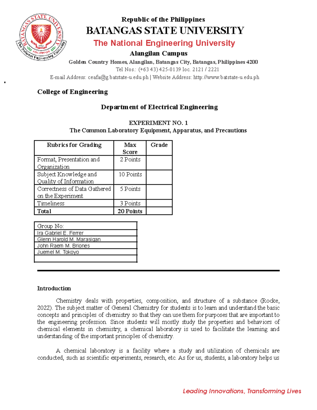 Gen-Chem Lab Report 1: Common Lab Equipment & Safety Guidelines - Studocu
