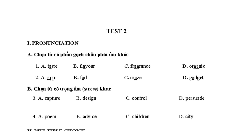 TEST 2 - Pronunciation and Multiple Choice Practice - Studocu