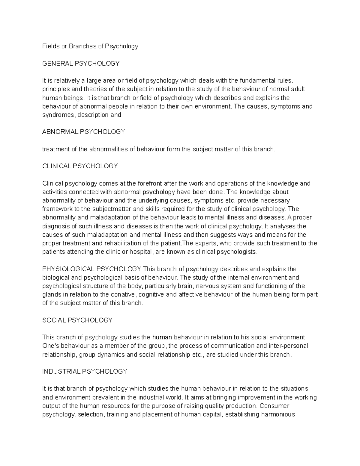 Branches of Psychology: An Overview of Key Fields - Studocu