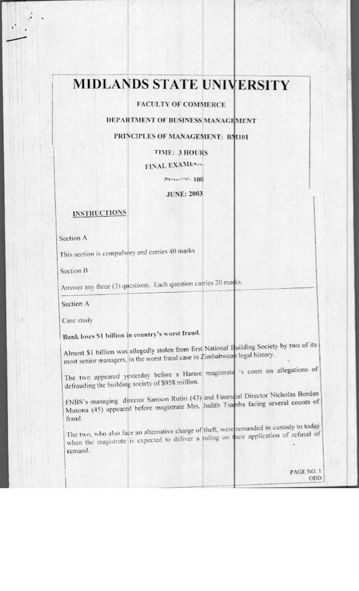 BM 101 JUN 2003 - PAST EXAM PAPERS - MIDLANDS STATE UNIV ERSITY FACULTY ...