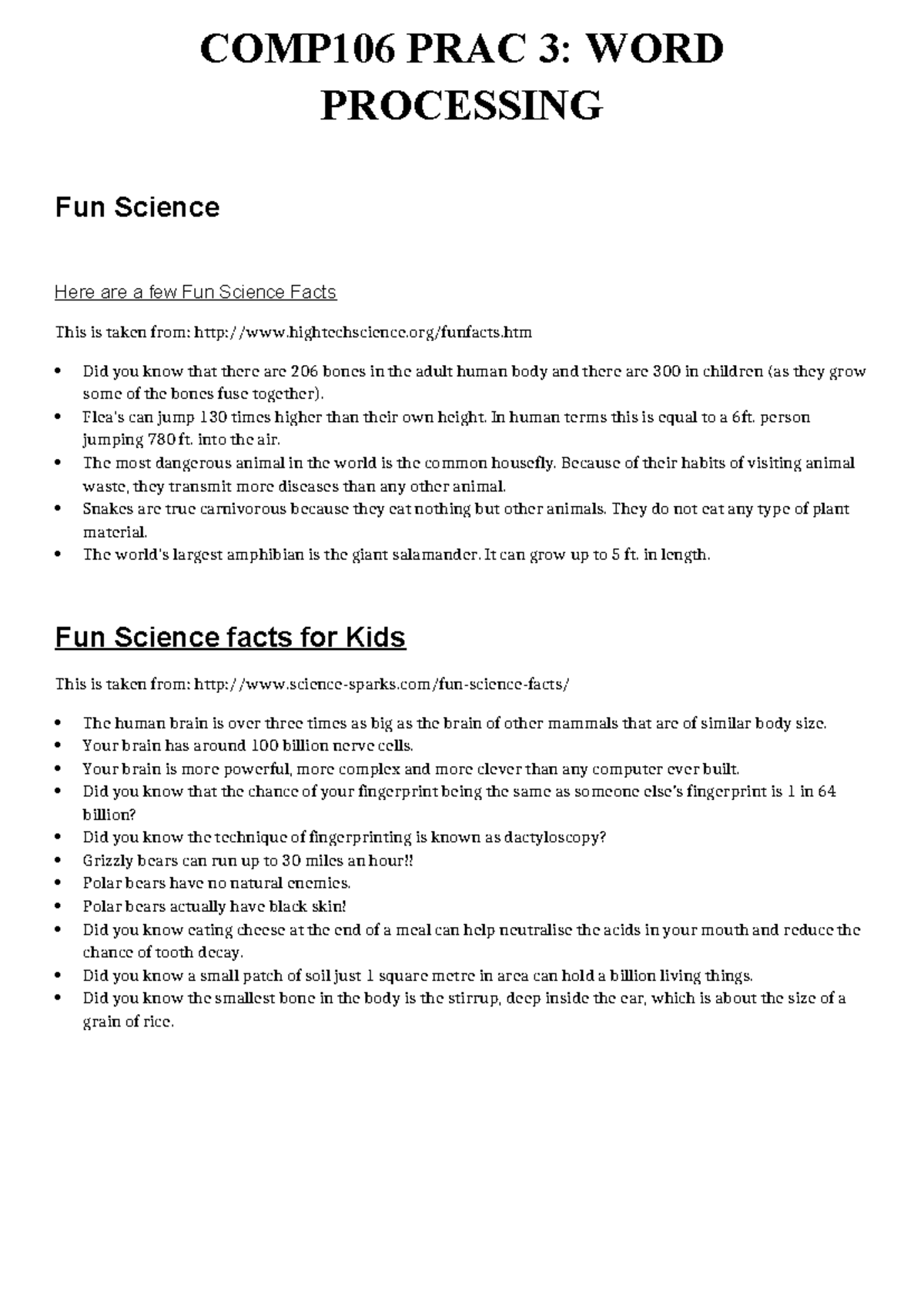 COMP106 PRAC 3: Fun Science Facts and Google Search Tips - Studocu
