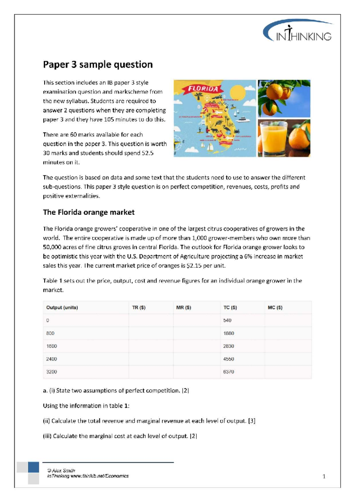 IB Paper 3 Sample Question: Florida Orange Market Analysis - Studocu