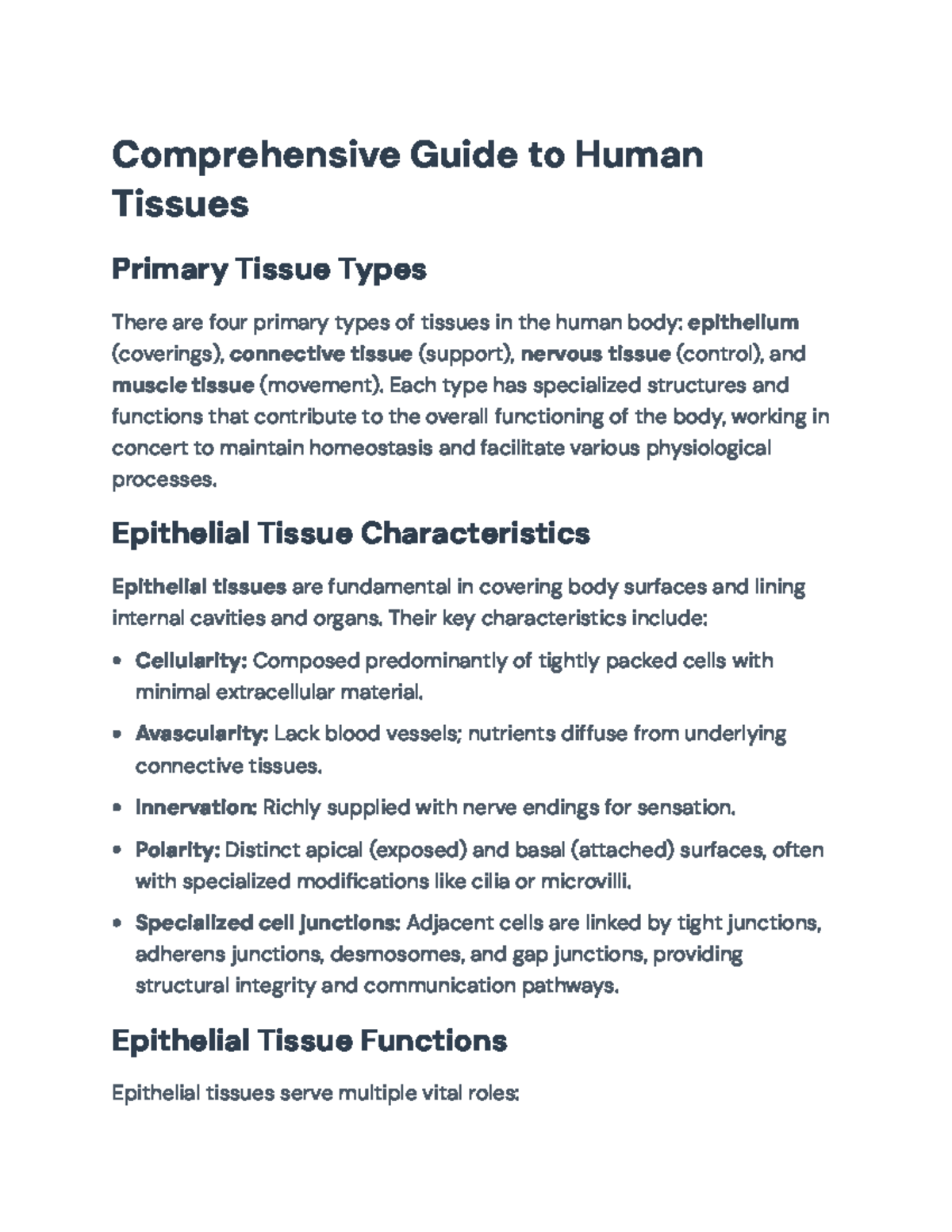 Comprehensive Guide to Human Tissues: Types & Functions (BIO101) - Studocu