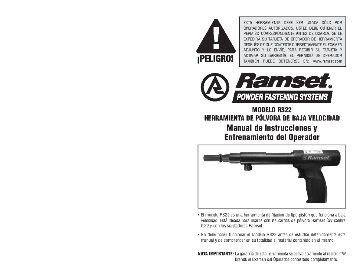 Manual-de-Uso-Pistola-Ramset-RS22 span - MODELO RS HERRAMIENTA DE PÓLVORA DE BAJA VELOCIDAD ...