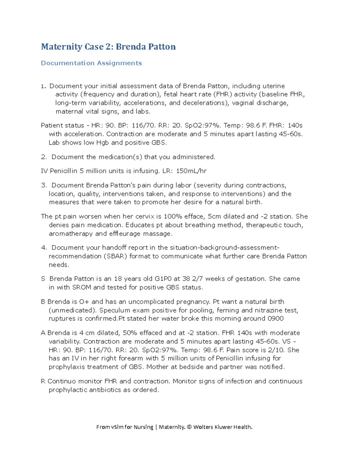 Maternity Case Study: Brenda Patton Assessment & Care Plan - Studocu