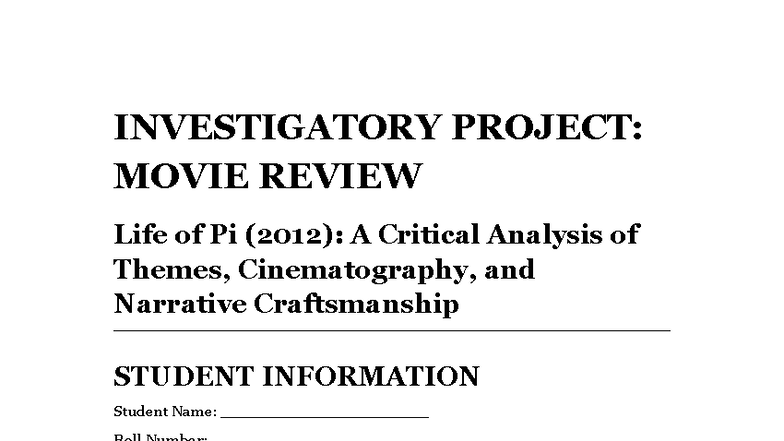 Critical Analysis of "Life of Pi" (2012): Themes & Cinematography - Studocu