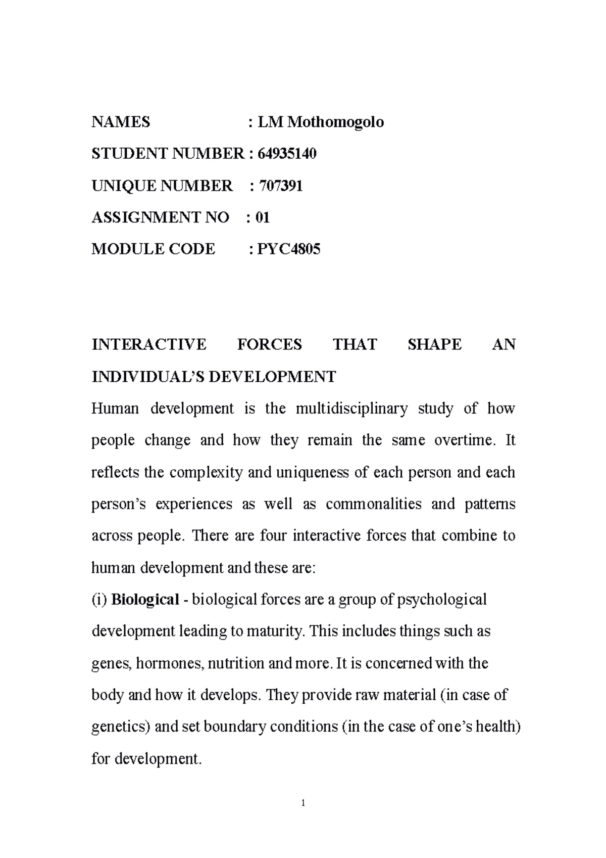 PYC4805 Assignment 2 - Table of Contents PYC ASSIGNMENT - Studocu