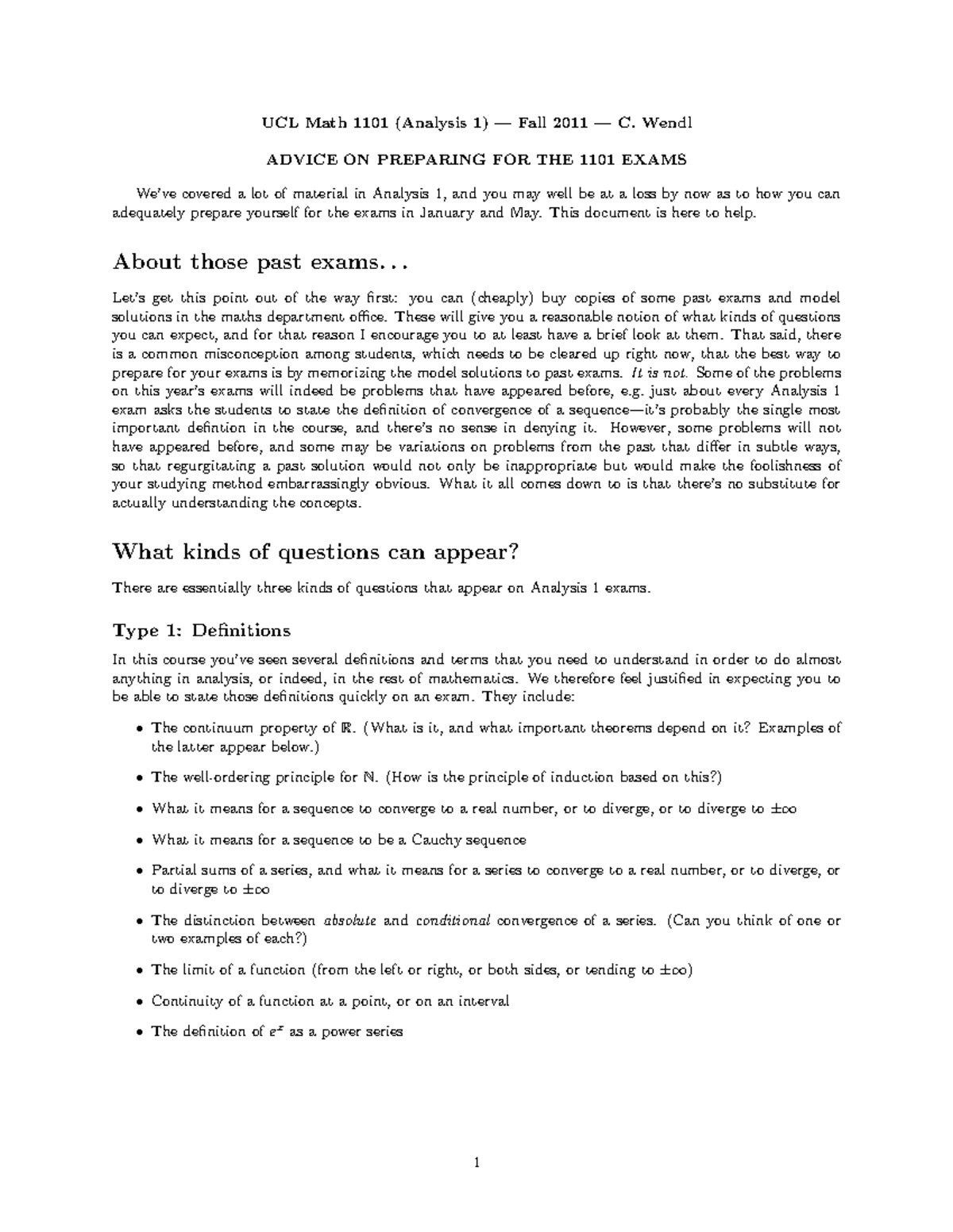 UCL Math 1101 (Analysis 1) Exam Preparation Advice and Tips - Studocu