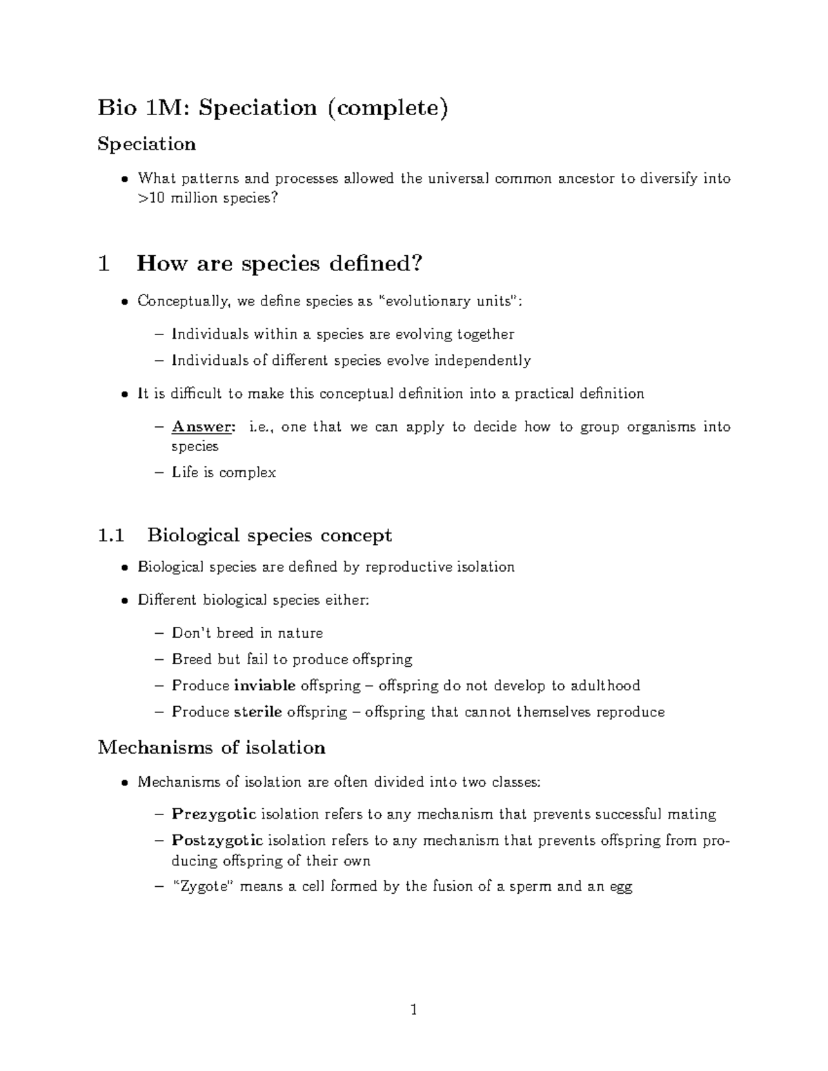 Bio 1M: Complete Notes on Speciation and Species Divergence - Studocu