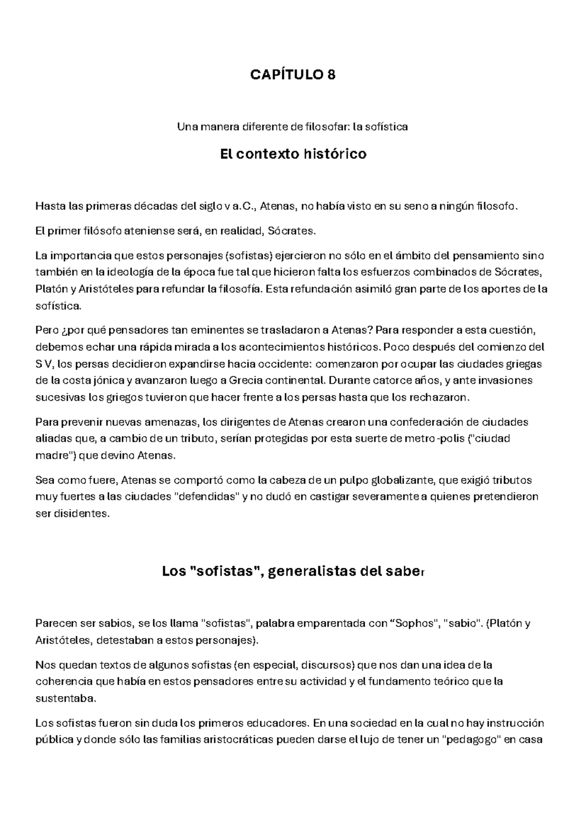 Capítulo 8 - Resumen sobre la Sofística y su Contexto Histórico - Studocu