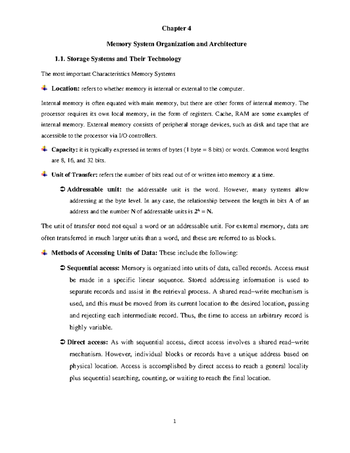 COA CHapter 4-1 - Chapter 4 Memory System Organization and Architecture Storage Systems and ...