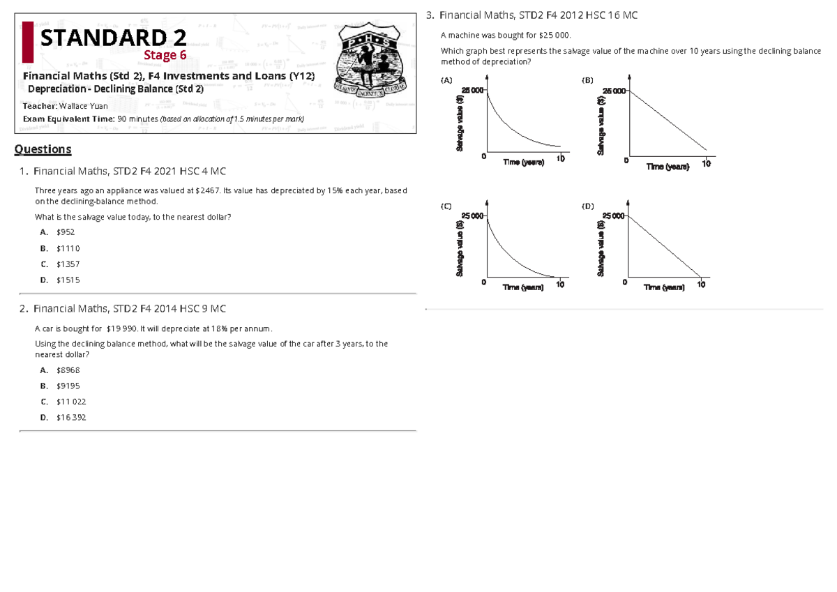 3. Financial Maths (STD2 F4) Depreciation Overview and Practice - Studocu