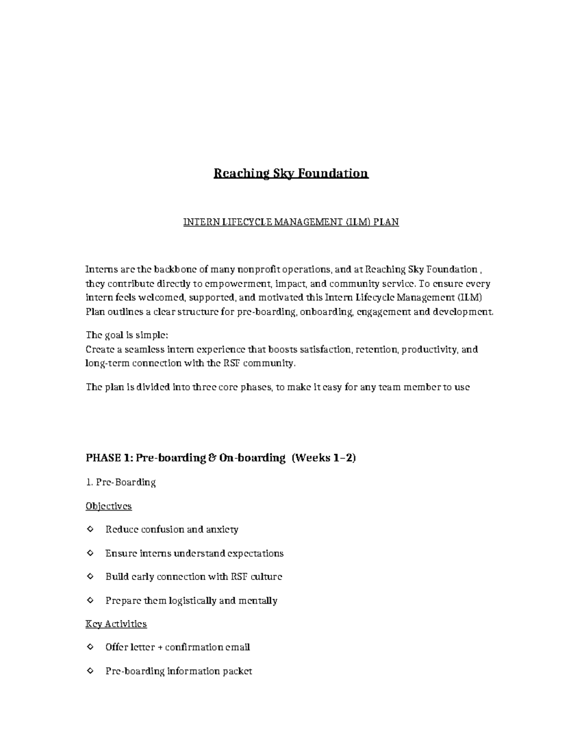 ILM Plan for Intern Lifecycle Management at Reaching Sky Foundation ...