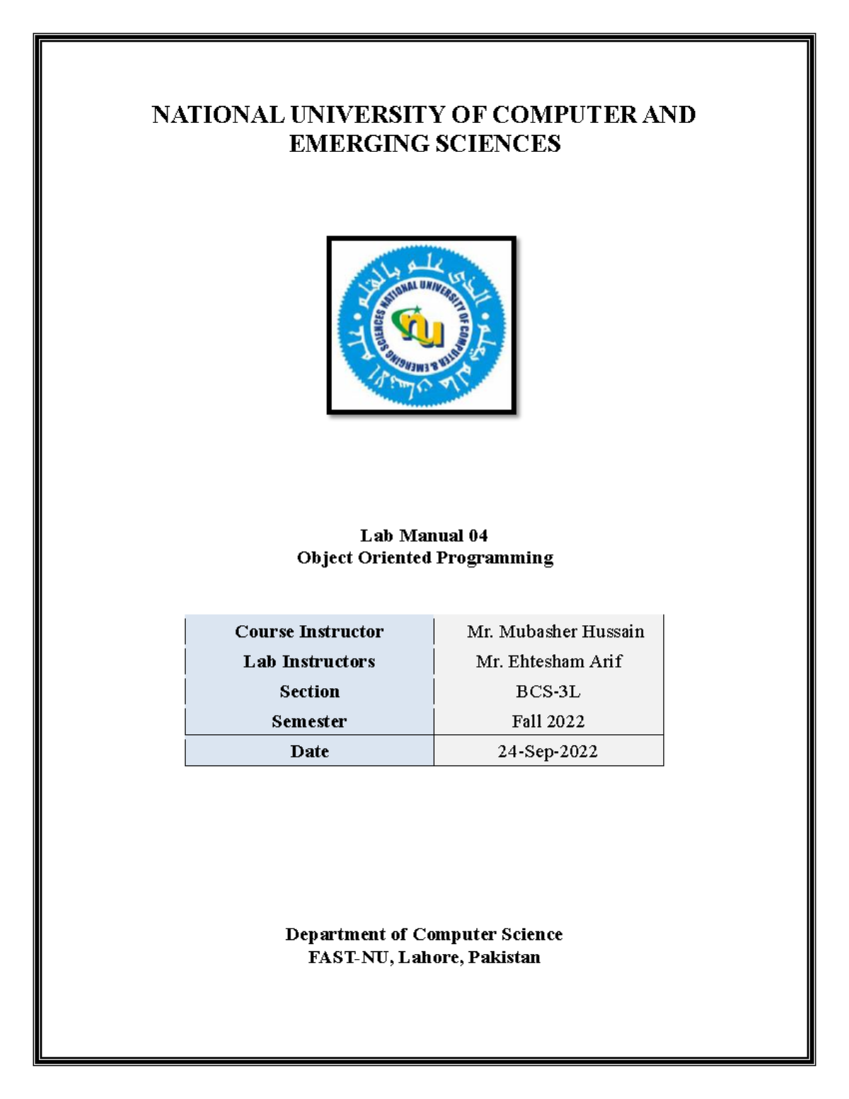 OOP Lab Manual 04 - Constructors & Function Overloading - Studocu