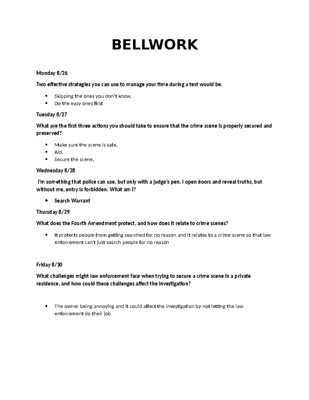 Bellwork week 26 to 30 - BELLWORK Monday 8/ Two effective strategies ...