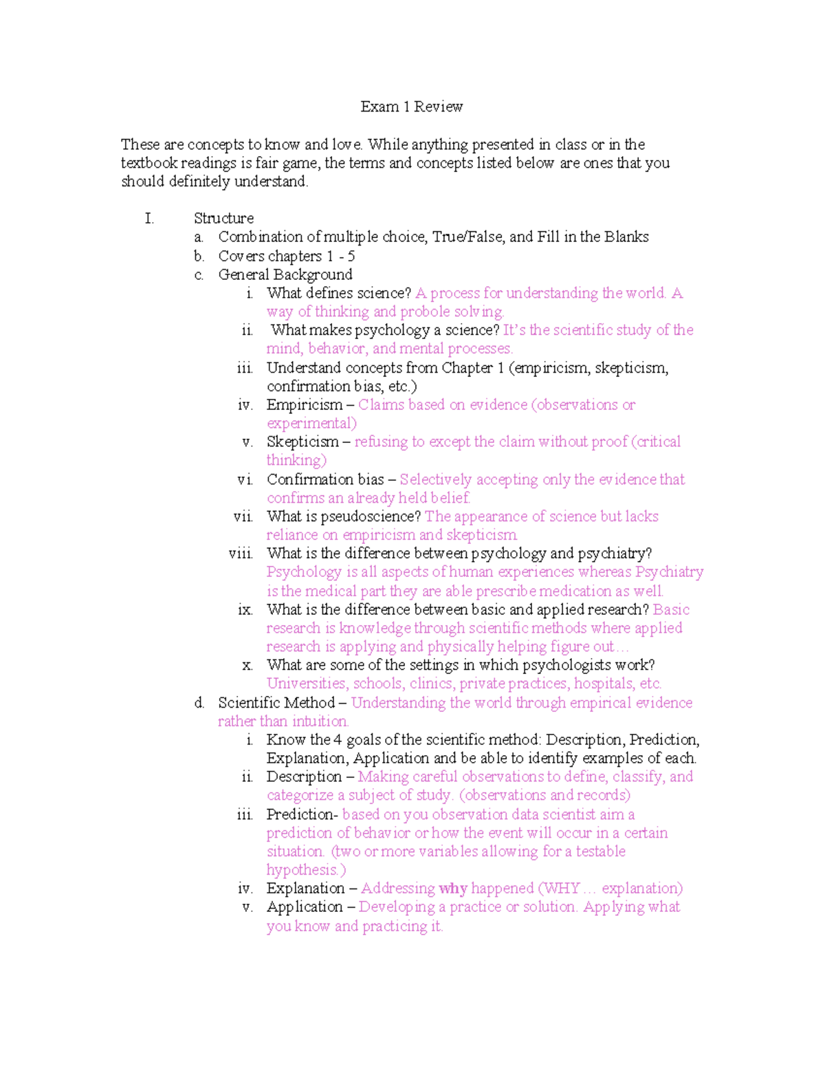 Psychology 101: Exam 1 Review - Key Concepts from Chapters 1-5 - Studocu