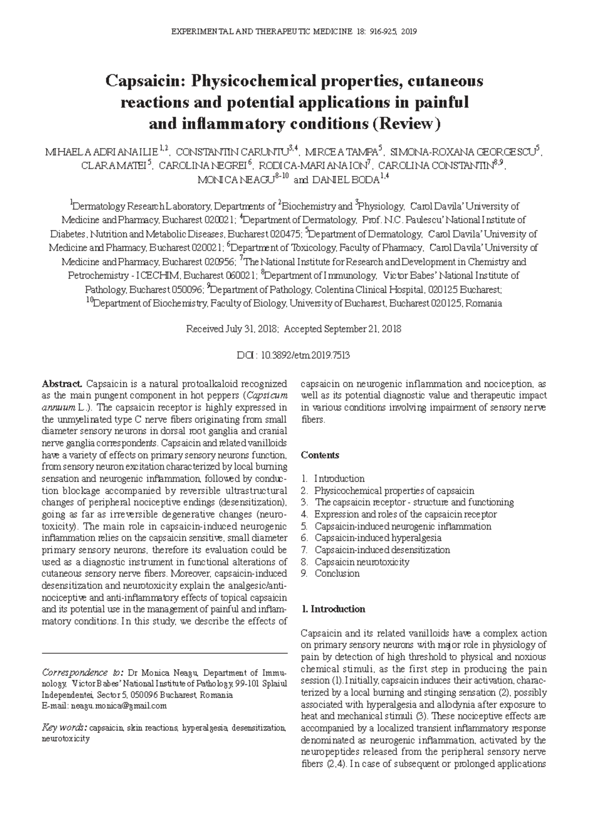 Capsaicin: Physicochemical Properties and Therapeutic Applications in ...