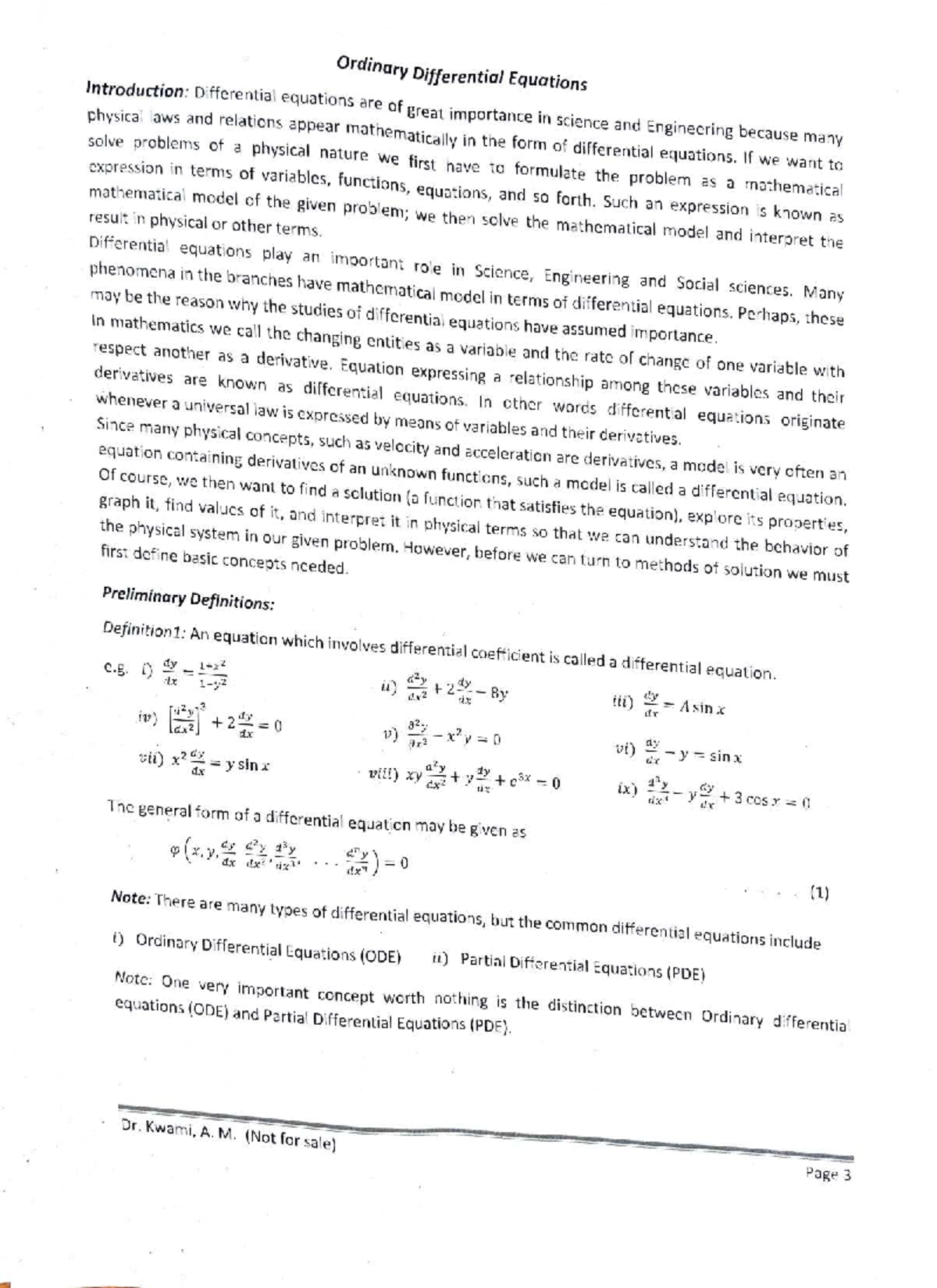 MTH 212 - Lecture Notes on Ordinary Differential Equations - Studocu