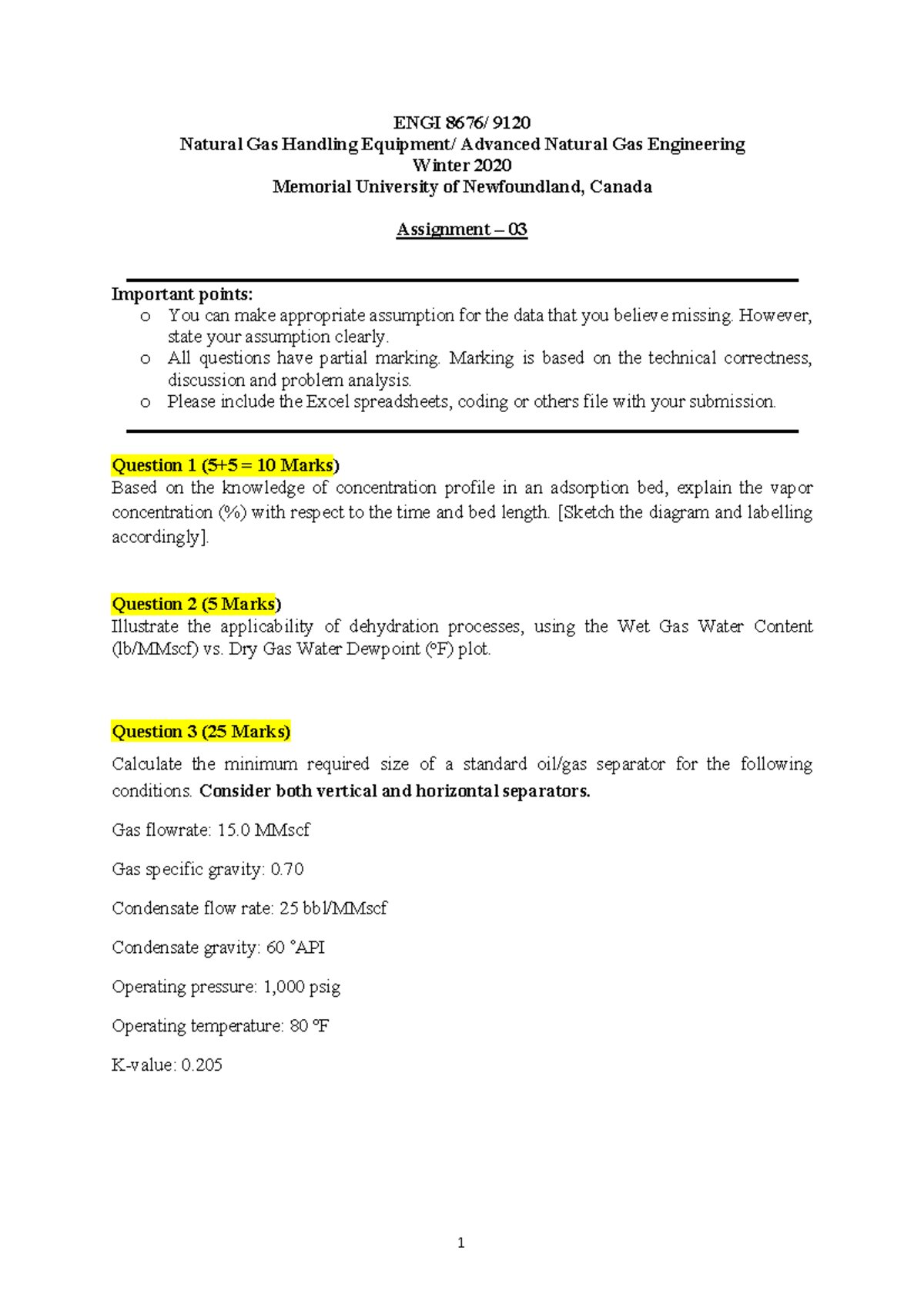 Assignment 03 Winter 2020 ENGI 8676-9120 Question - 1 ENGI 8676/ 9120 ...