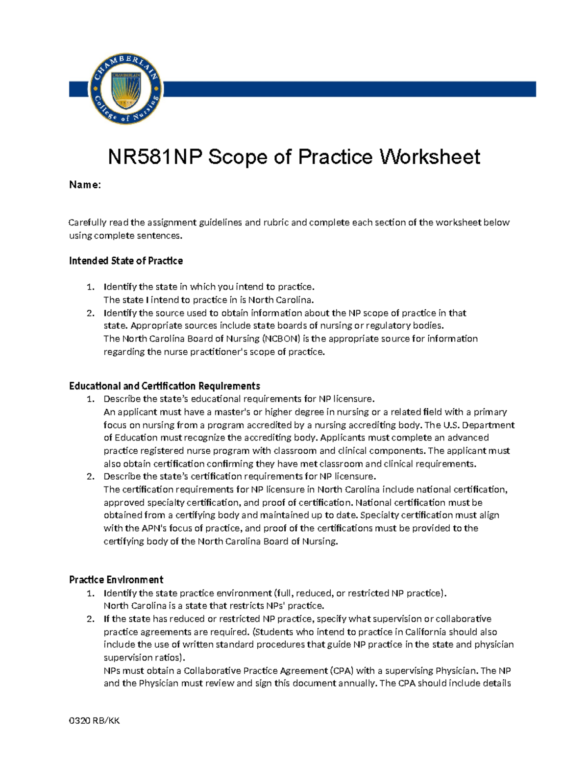 NR581NP Week 2 NP Scope of Practice Worksheet Guide - Studocu