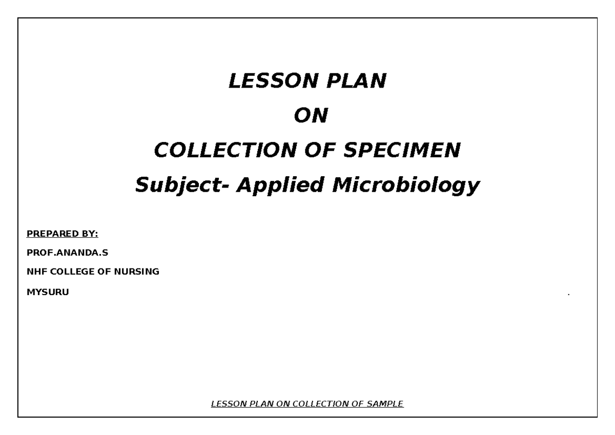 Applied Microbiology Lesson Plan: Sample Collection Techniques - Studocu