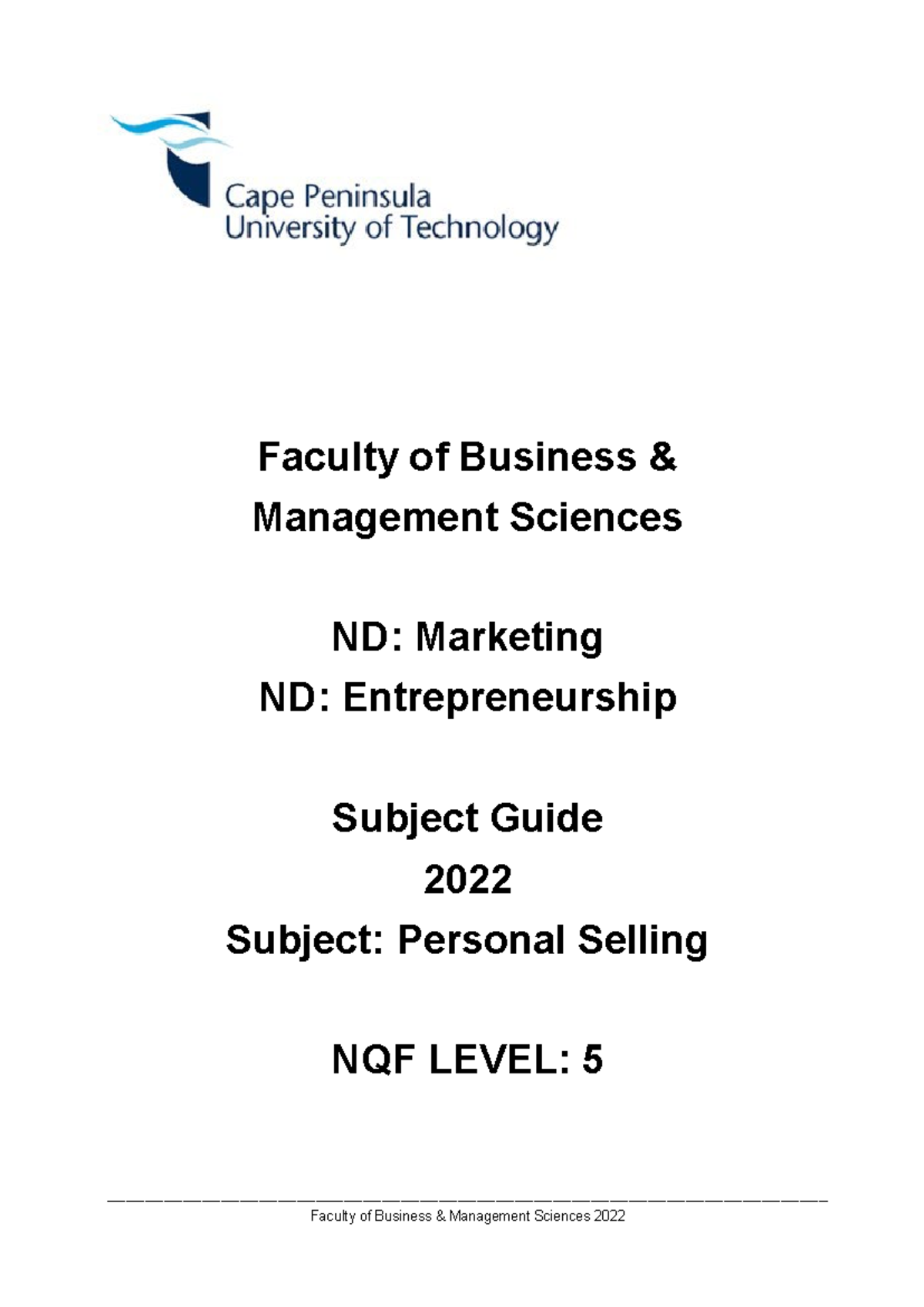 Personal Selling Subject Guide 2022 - Faculty of Business Management ND ...