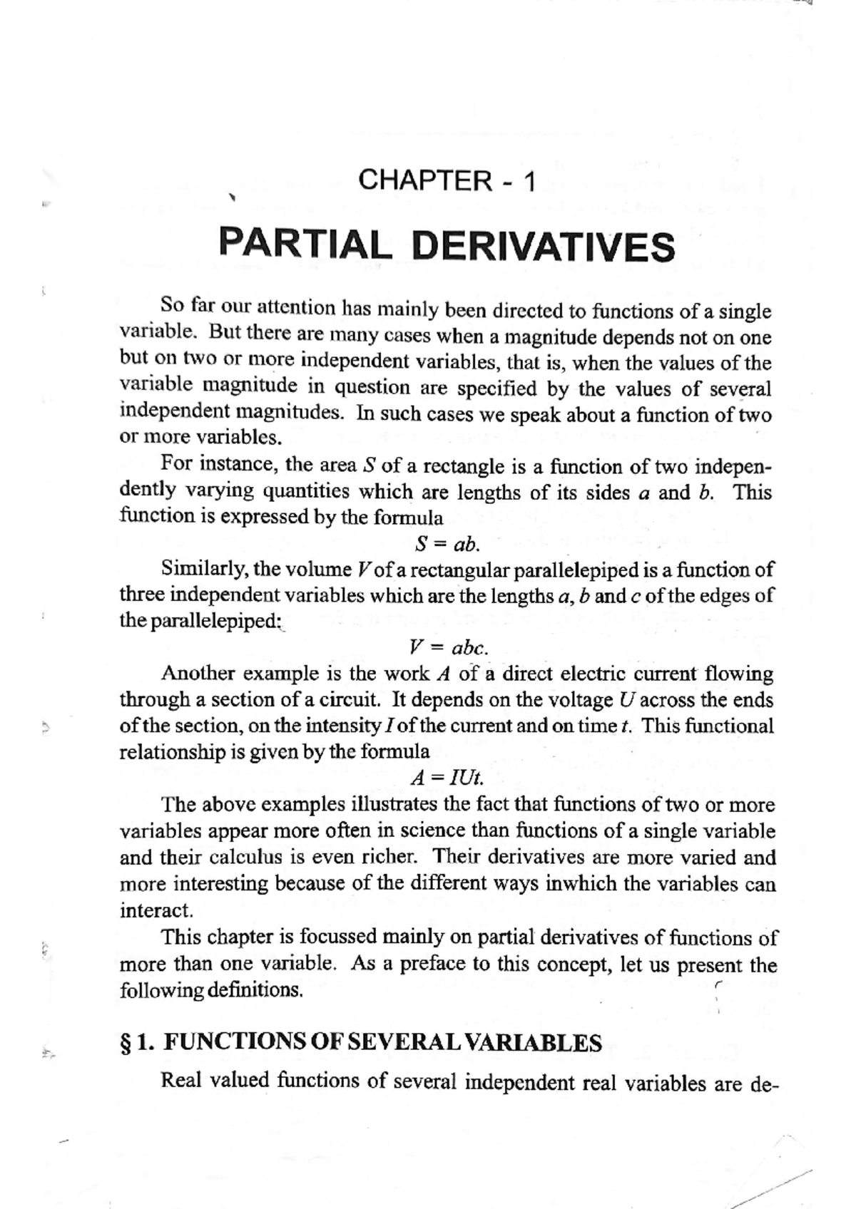Partial Derivatives - CHAPTER 1 PARTIAL DERIVATIVES So far our attention has mainly been ...
