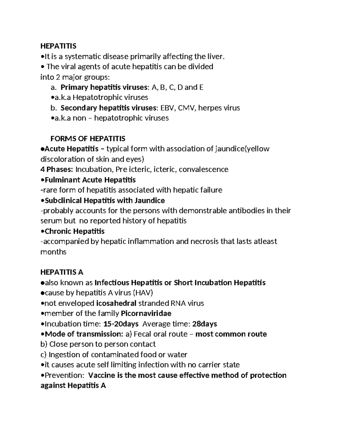 HEP 101: Summarized Notes on Hepatitis Types and Testing - Studocu
