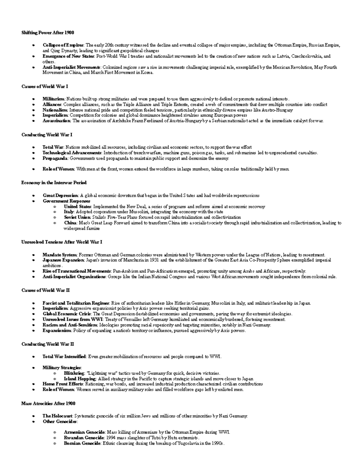 Study Guide - World History Notes: Empires, Wars, and Atrocities - Studocu