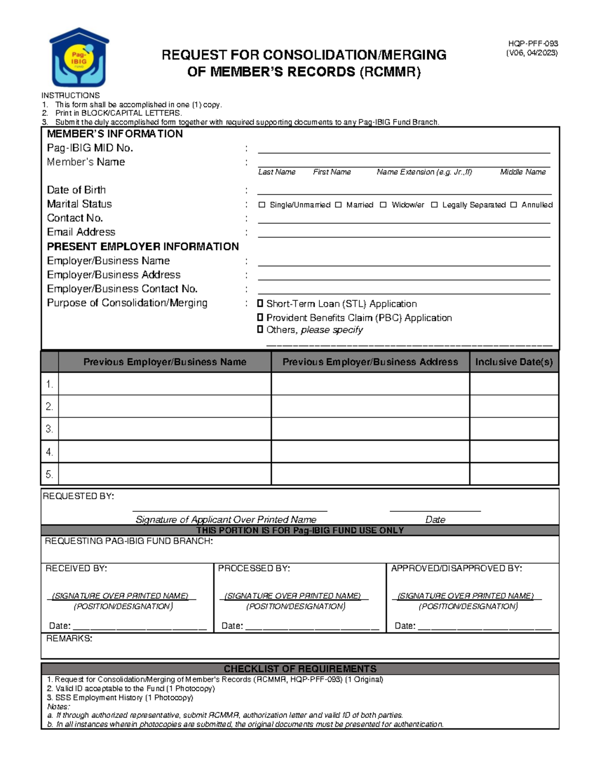 PFF093 Request for Consolidation of Member Records (V06) - Studocu