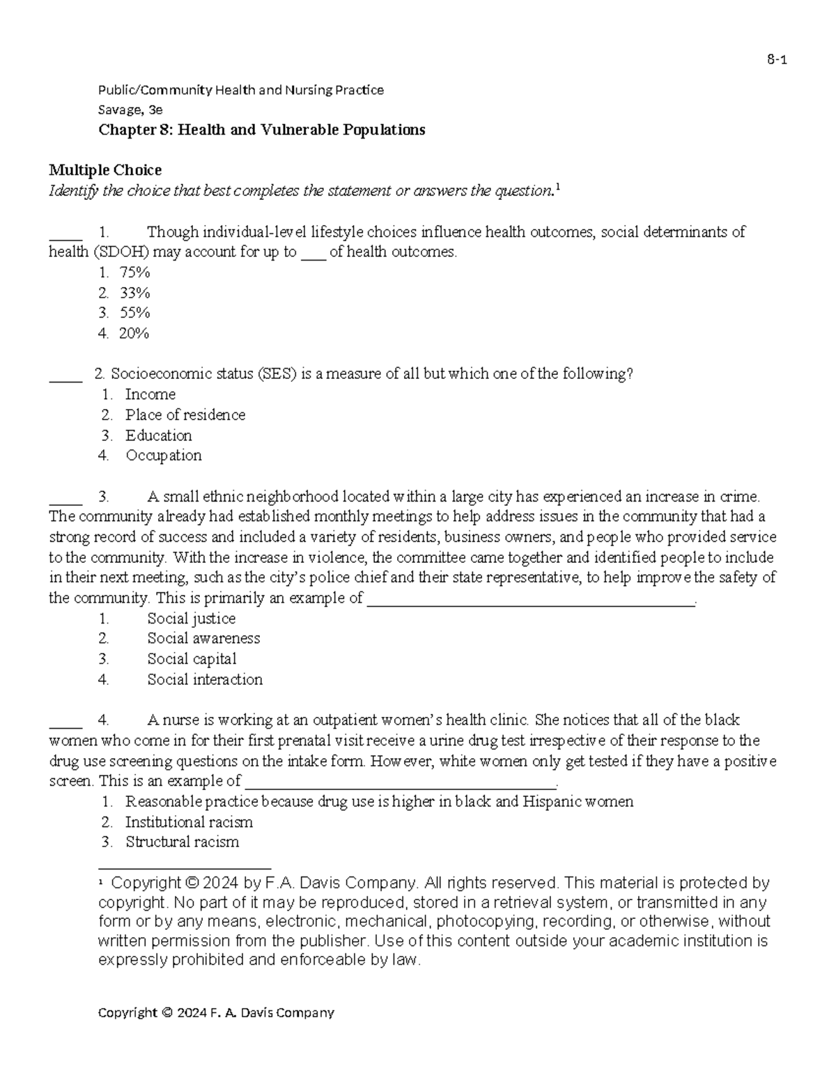 Chapter 8 Practice Quiz: Health & Vulnerable Populations (PCH 101 ...