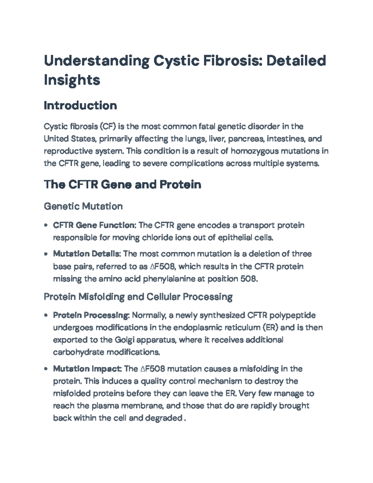 Cystic Fibrosis: Genetic Causes, Physiological Effects, and Management ...