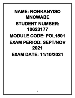 Assignment 01 Coverpage+declaration - Student name and surname : Student number : Module Code ...