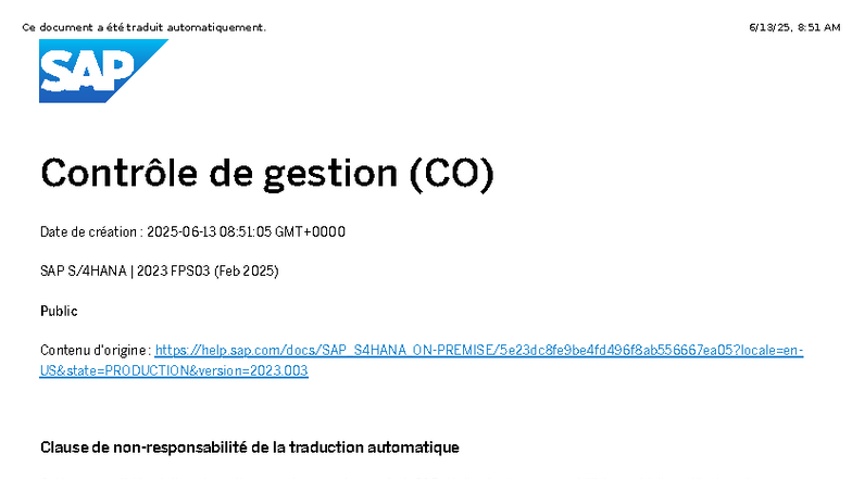 1- Contrôle de Gestion (CO) - Documentation SAP 2023 FPS03 - Studocu