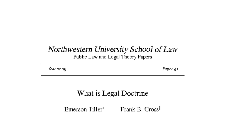 Legal Doctrine: An In-Depth Analysis - Northwestern Law Paper - Studocu
