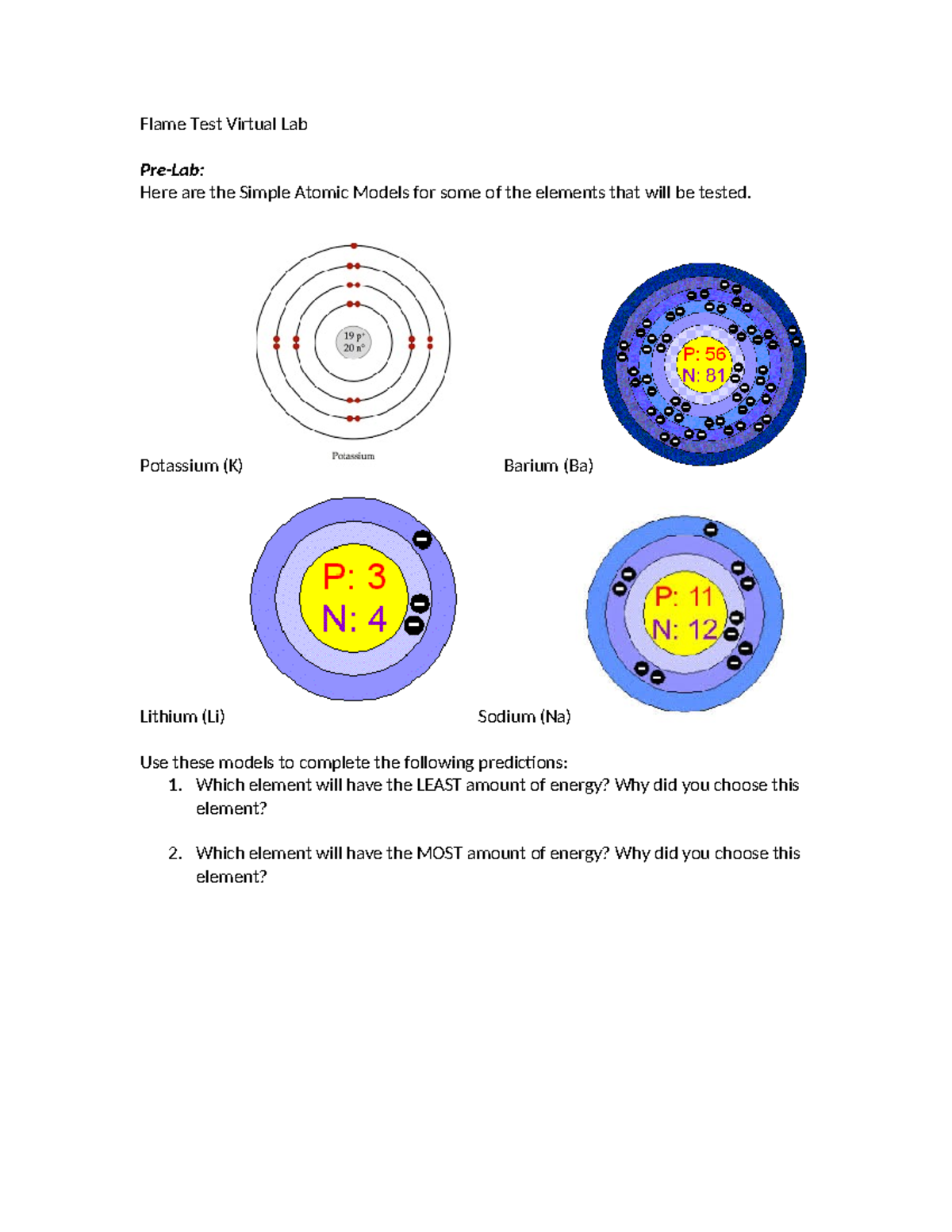 Flame Test Virtual Lab - Pre-Lab and Data Analysis Insights - Studocu