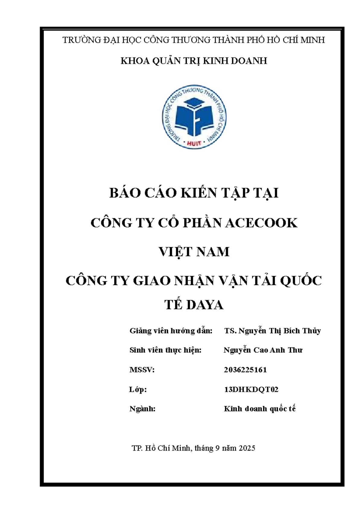 BÁO CÁO KIẾN TẬP TẠI ACECOOK VIỆT NAM VÀ DAYA - MSSV: 2036225161 - Studocu