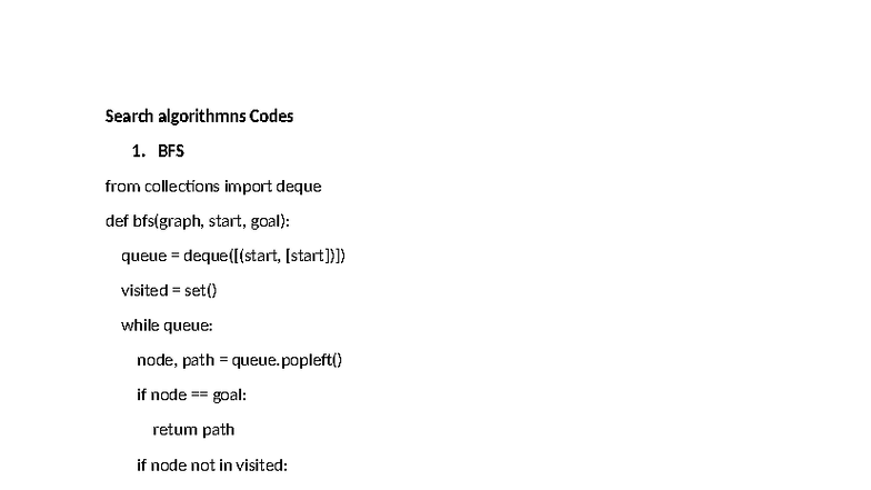 Python Codes for Search Algorithms - CS101 - Studocu