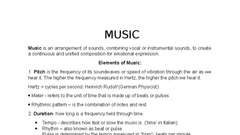 MUSIC 101: Comprehensive Notes on Music and Dance Elements - Studocu