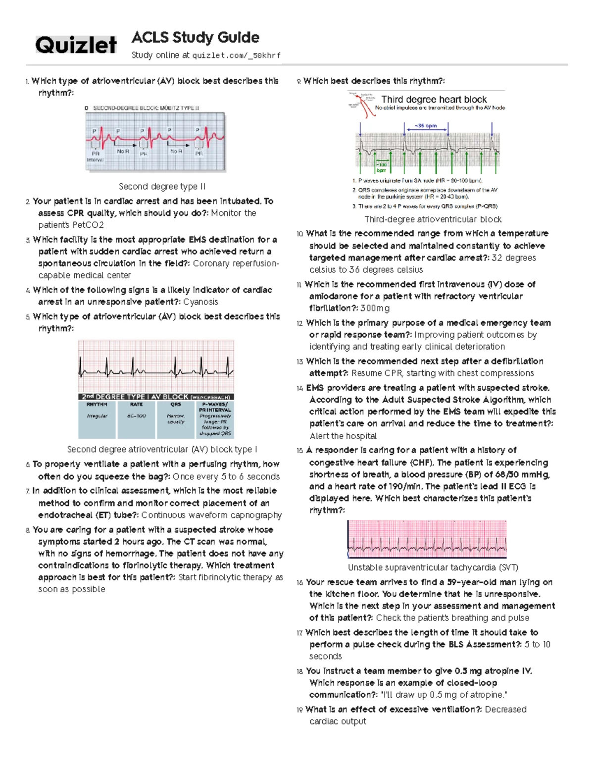 ACLS 2020 Algorithms for Cardiac Arrest and Stroke Management - Studocu