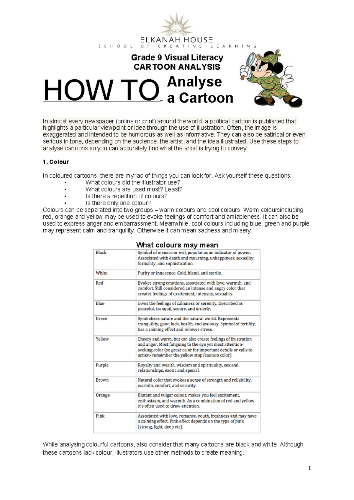 Grade 9 Cartoon Analysis: A Guide to Visual Literacy Techniques - Studocu