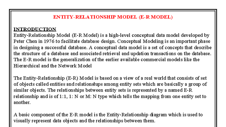 DBMS UNIT-2: Introduction to Entity-Relationship Model - Studocu