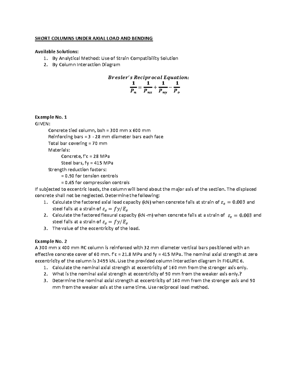 Slenderness Effects in Short and Long Compression Members Analysis ...