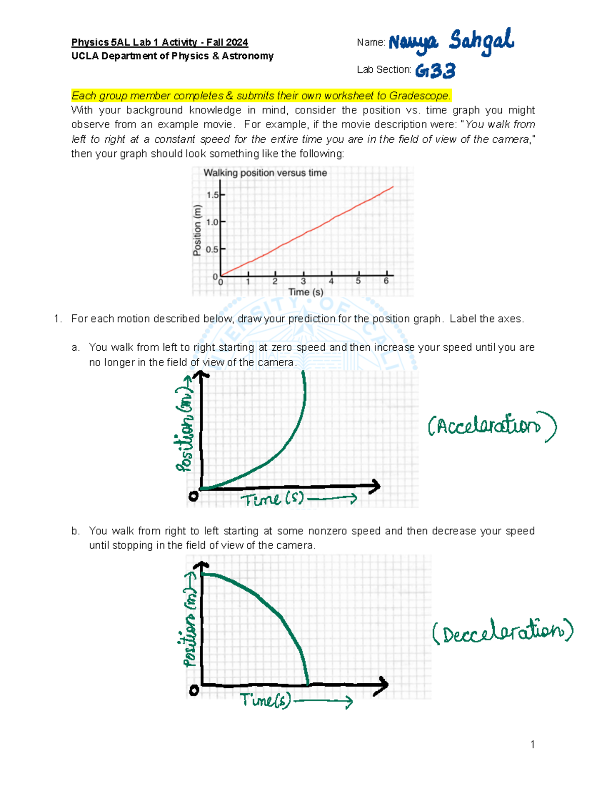 5AL During Lab 1 Activity F24v2 - Physics 5 AL Lab 1 Activity - Fall 2024 Name: UCLA Department ...