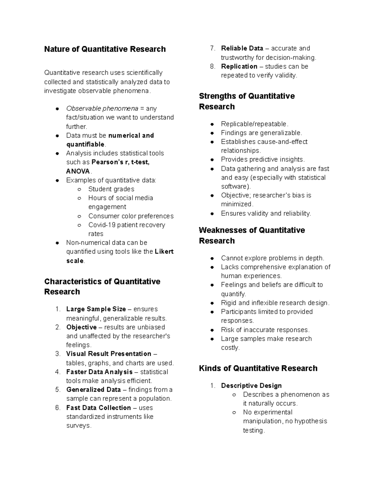 Nature and Characteristics of Quantitative Research (PR) - Studocu