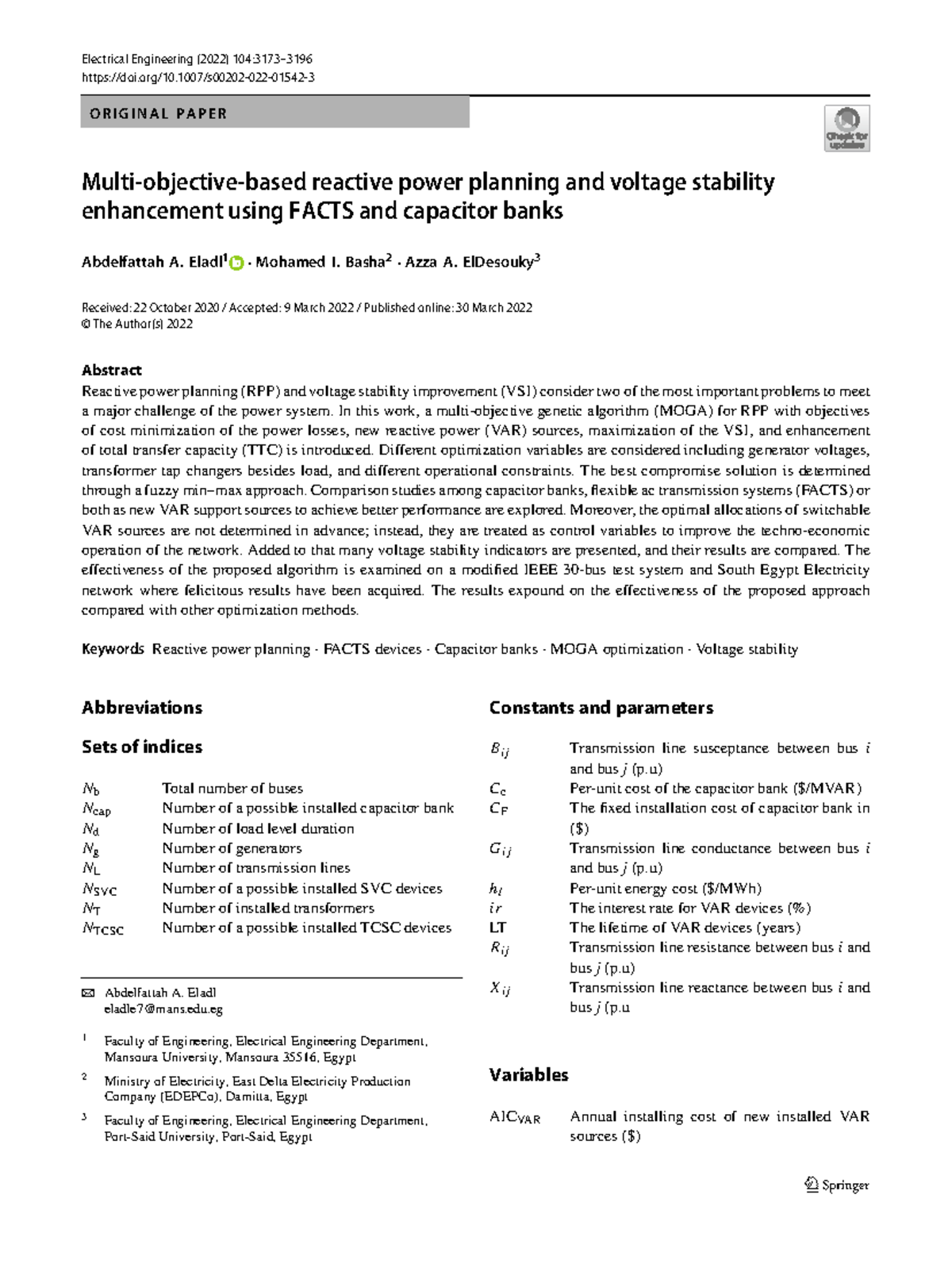 Electrical Engineering (2022) Final Paper on Reactive Power Planning ...