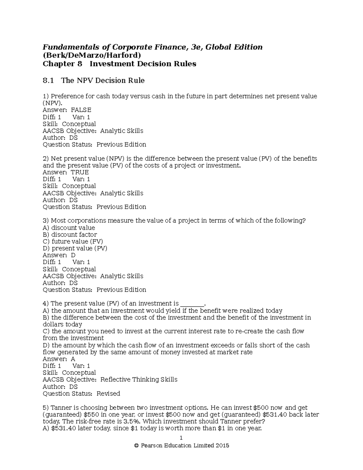 Chapter 8 - Investment Decision Rules Solution Manual (Corporate ...