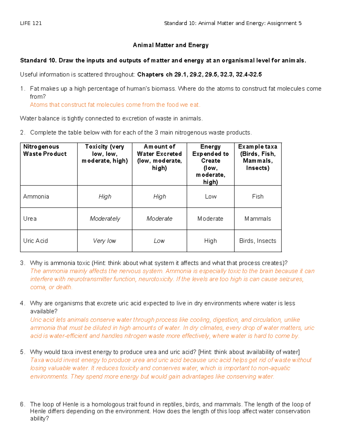 standard 10 animal and energy matter - LIFE 121 Standard 10: Animal ...